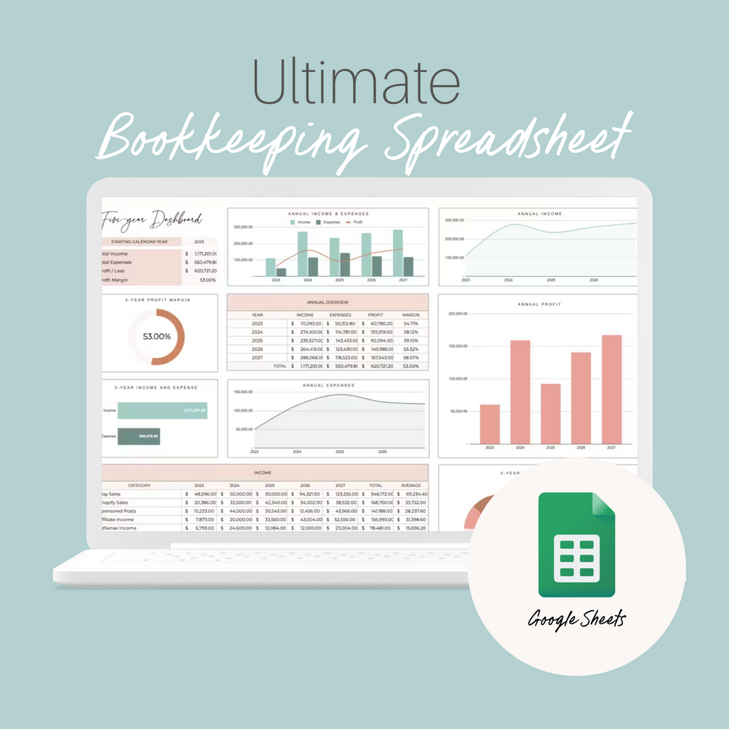 Ultimate Bookkeeping Spreadsheet - with 5 year dashboard – Botanic ...